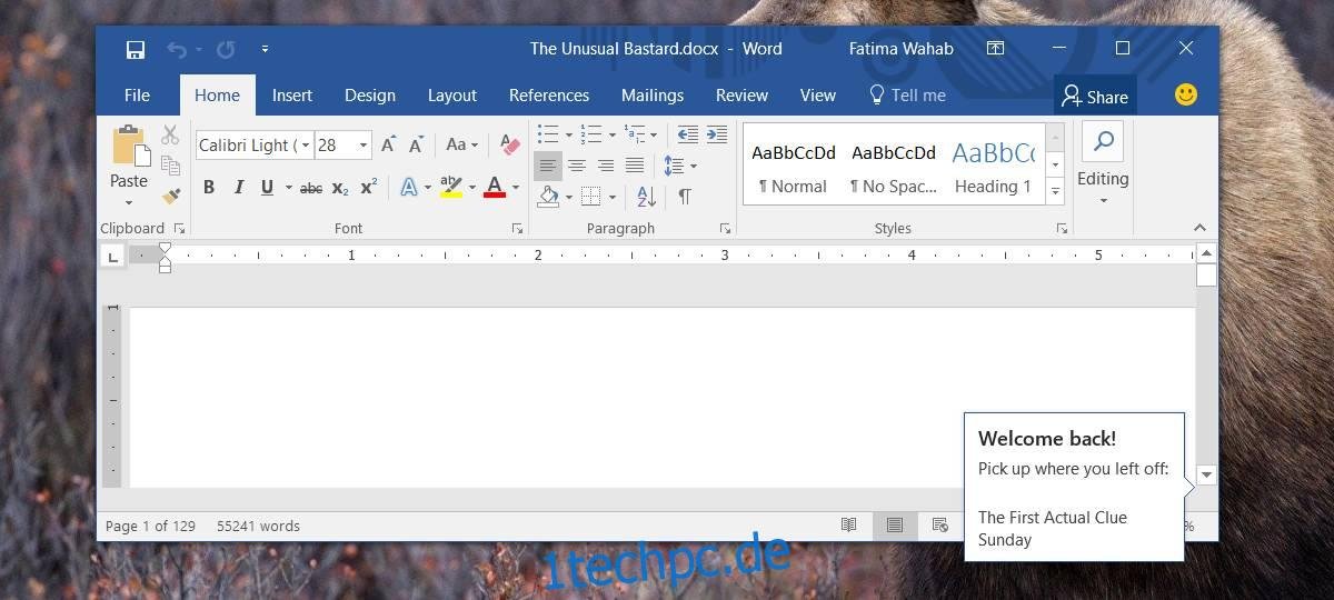 So deaktivieren Sie das Abholen, wo Sie in MS Word aufgehört haben