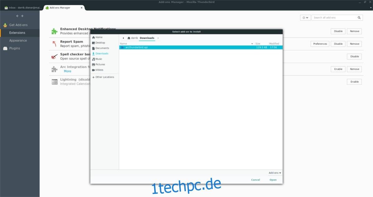 So installieren Sie das Arc-Design für Thunderbird unter Linux