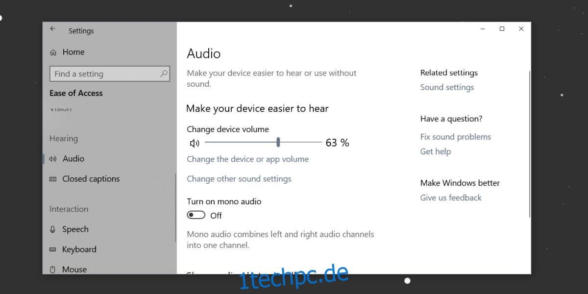 So aktivieren Sie Mono-Audio unter Windows 10